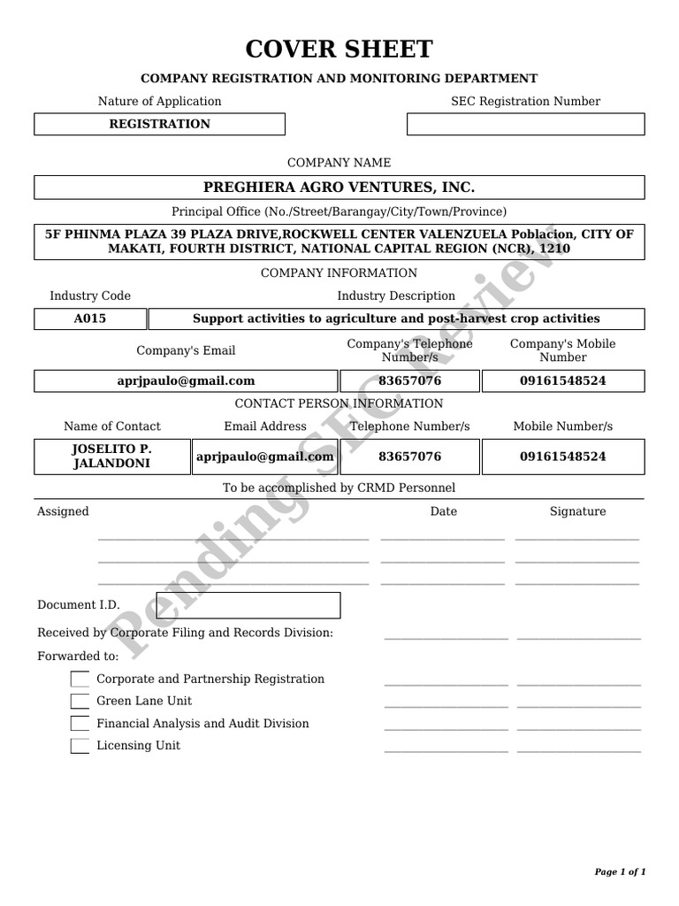 Pending SEC Review: Cover Sheet | PDF | Computing | Business