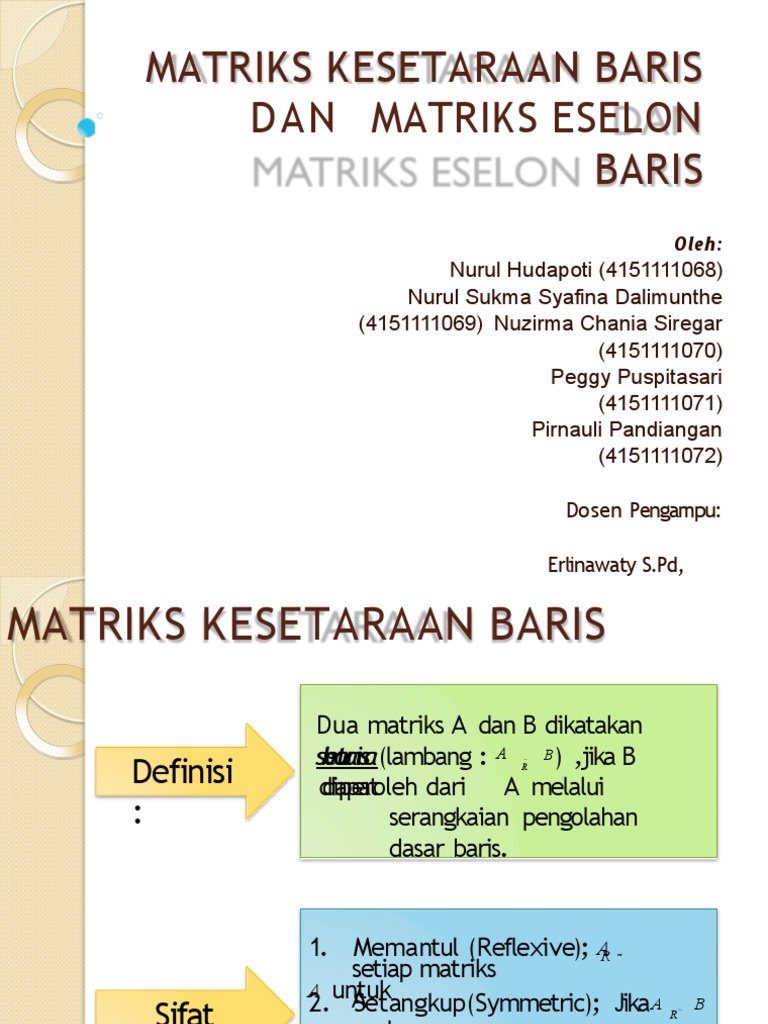 Matriks Kesetaraan Baris Dan Matriks Eselon Baris | PDF