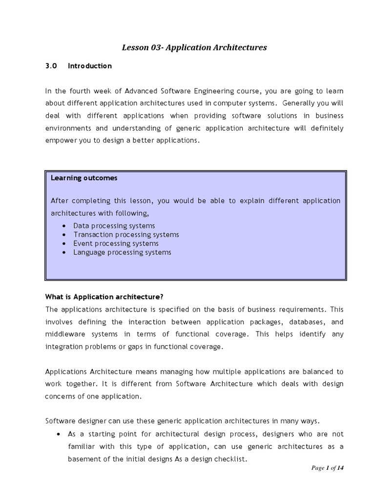 ITE 3106 - Lesson 03 - Application Architectures | PDF | Input/Output | Databases