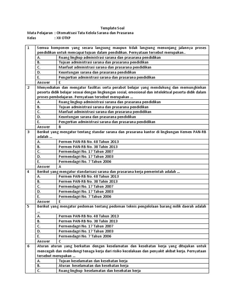 Soal Usp Otk Sarpras Xii Otkp 2021 Edp | PDF