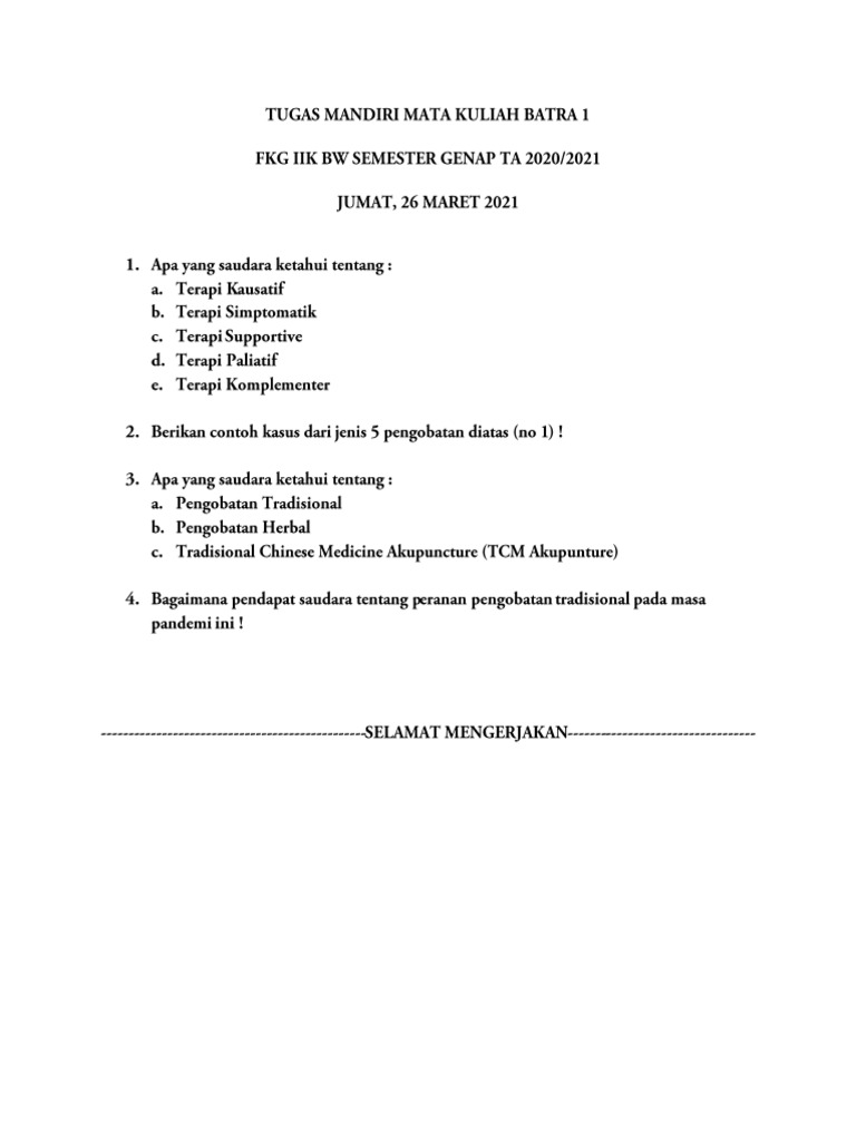 Tugas Mandiri Mata Kuliah Batra 1 | PDF