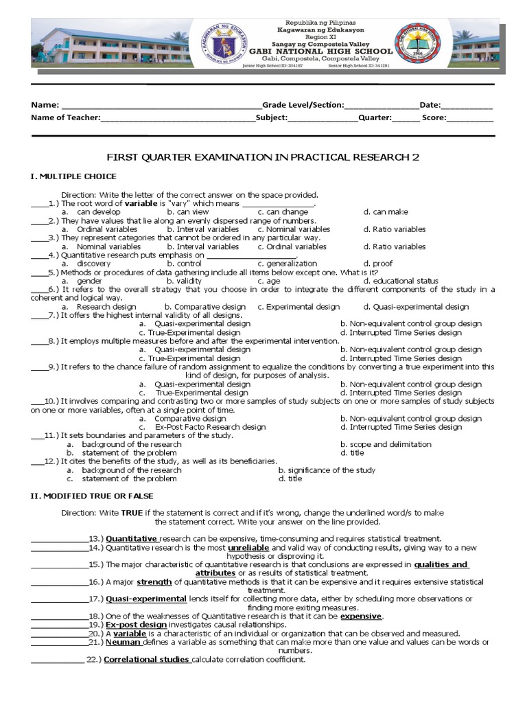 Final First Quarter Exam in Practical Research 2 | PDF | Level Of ...