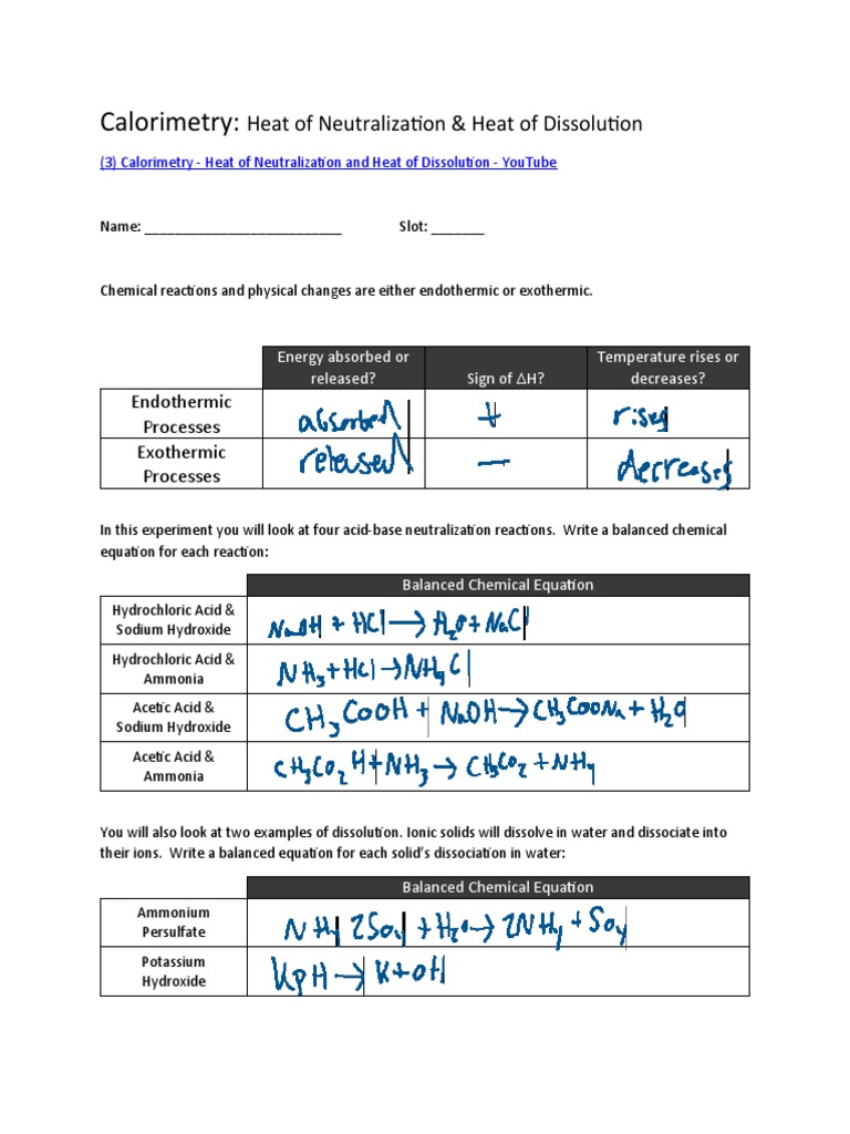 AP Chemistry - Calorimetry Online Lab | PDF | Sodium Hydroxide | Ammonia
