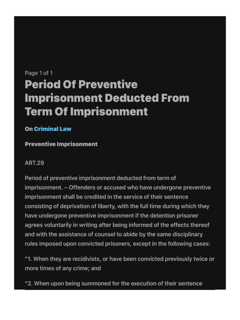 Period of Preventive Imprisonment Deducted From Term of Imprisonment | PDF | Imprisonment ...