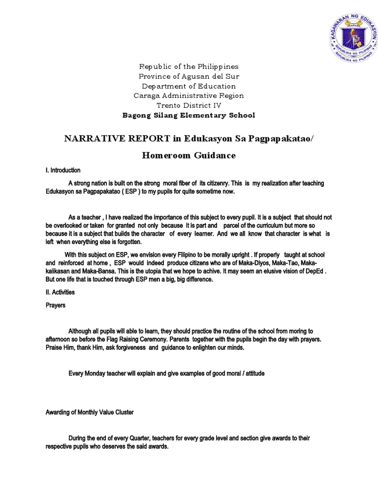 Accomplishment Report in Esp Bagong Silang Es | PDF | Teaching ...
