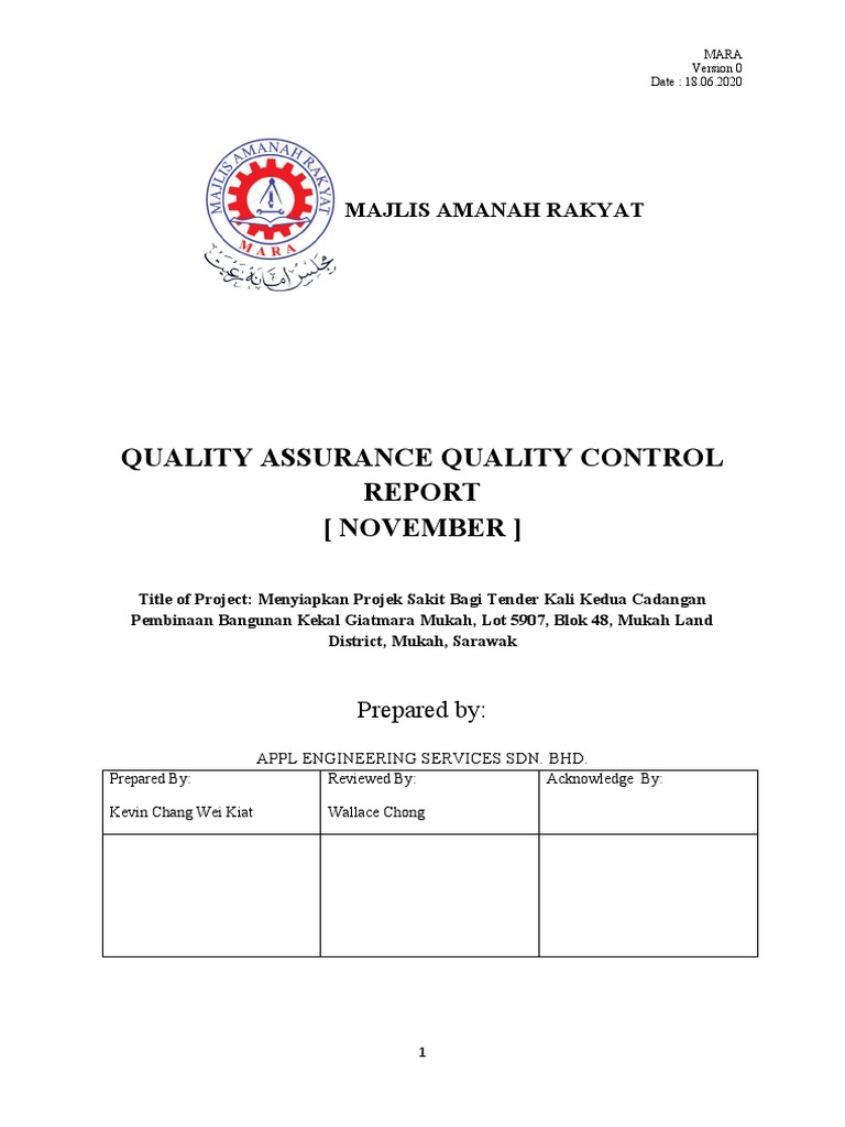 Quality Control Report for Giatmara Mukah | PDF | Quality Assurance ...