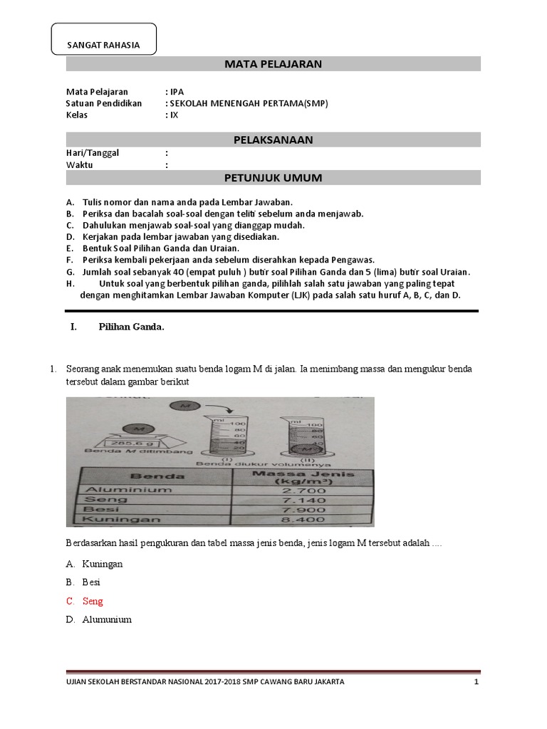 Soal-Ipa - Usbn 2020-2021 | PDF