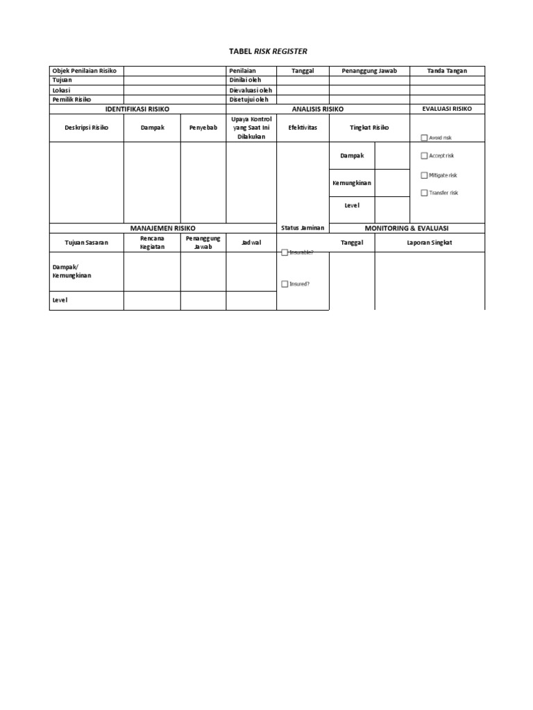 Template Tabel Risk Register | PDF
