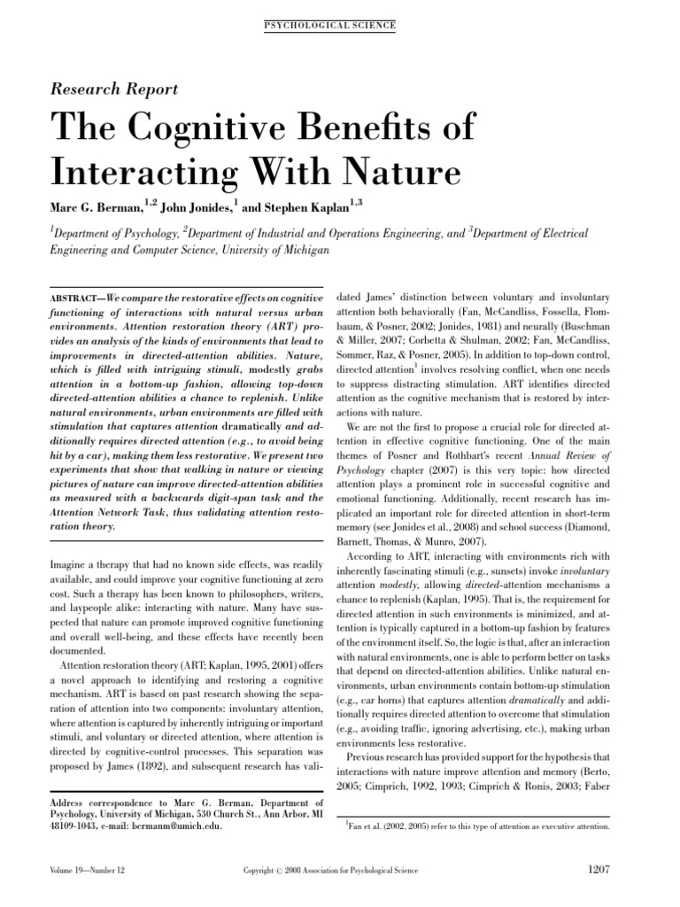 The Cognitive Benefits of Interacting With Nature | PDF | Attention ...