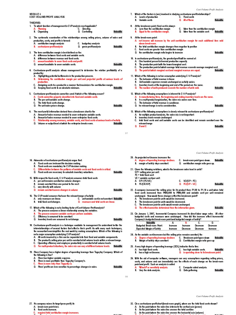 Cost Volume Profit Analysis | PDF | Financial Accounting | Management ...