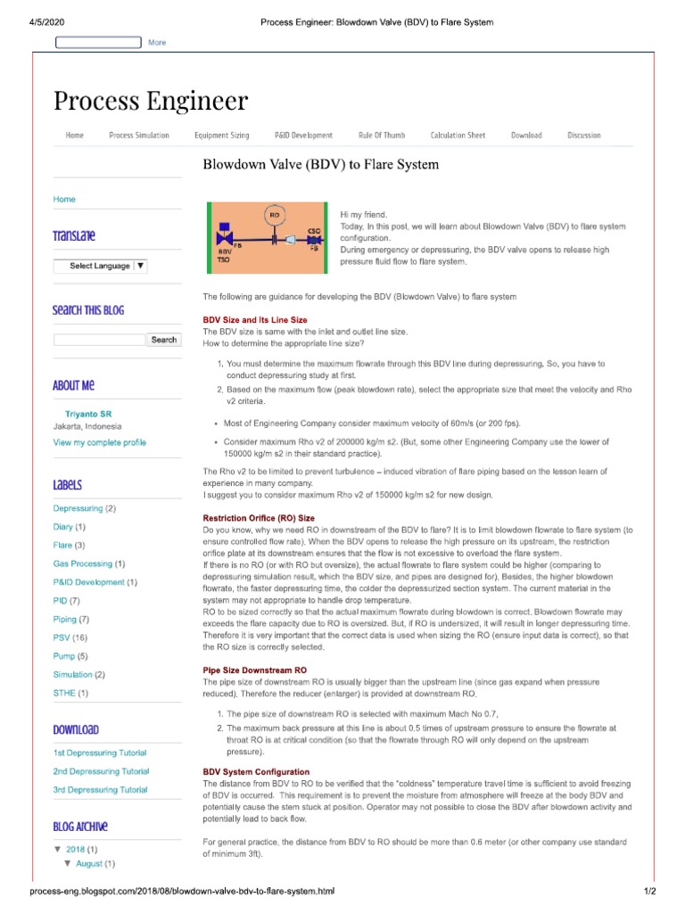 Process Engineer - Blowdown Valve (BDV) To Flare System | PDF