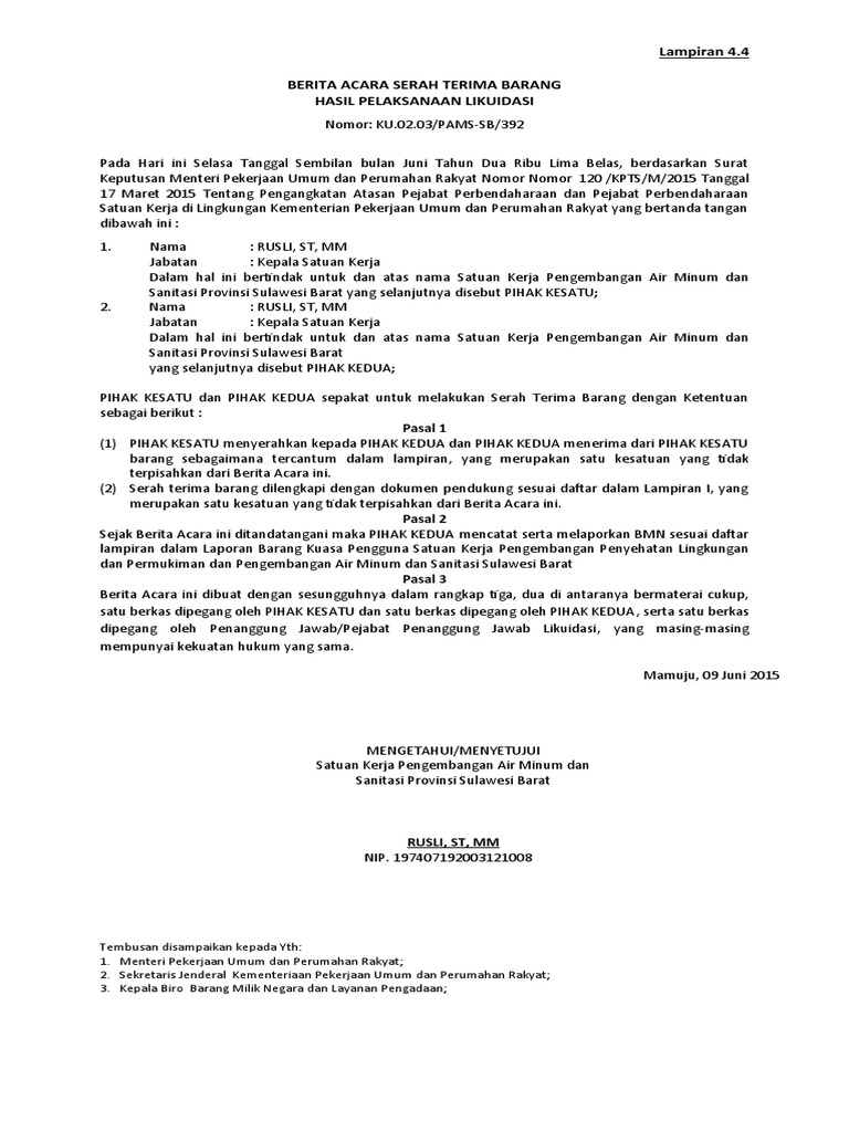 Berita Acara Serah Terima Barang BMN | PDF