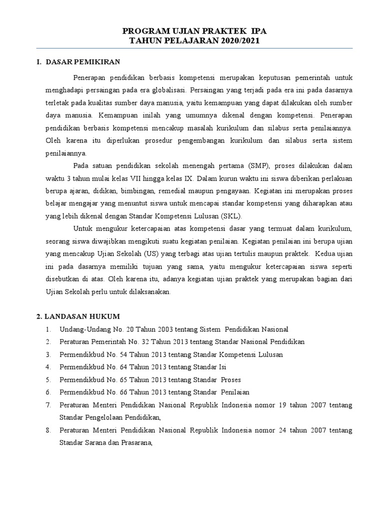 Program Ujian Praktek Ipa 2021 | PDF