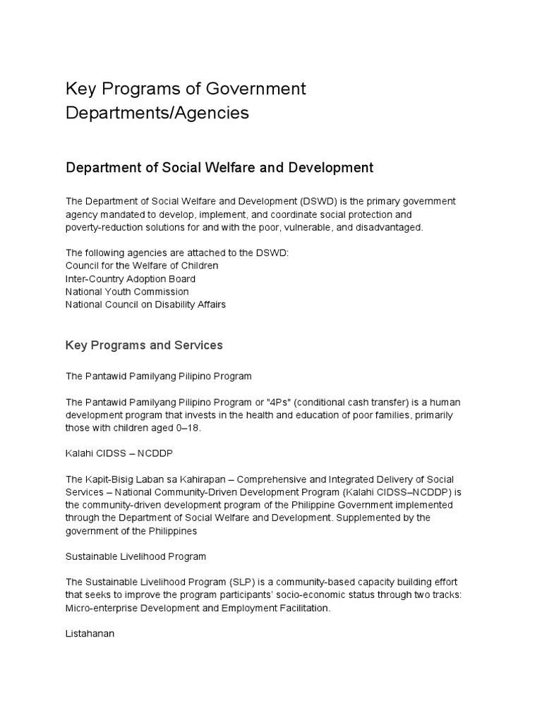 Government Social Welfare Programs Overview | PDF | Tourism And Leisure ...