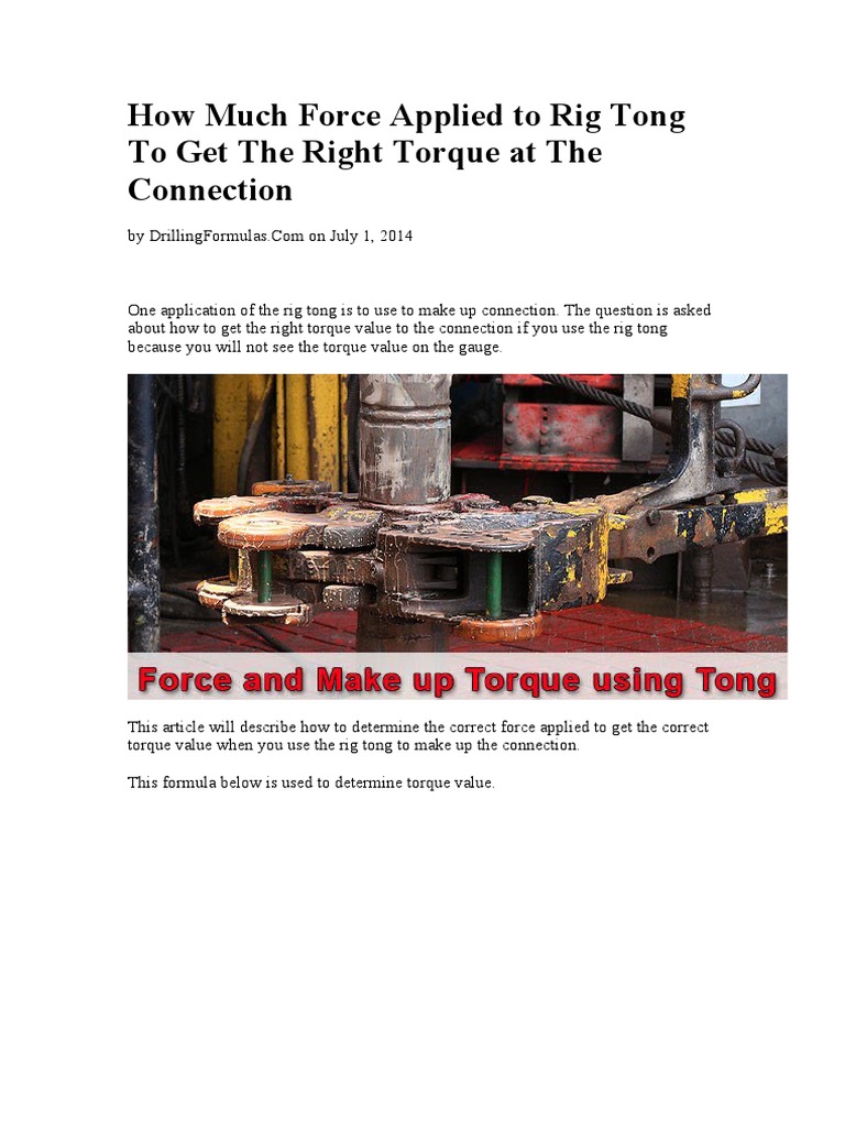 How Much Force Applied To Rig Tong To Get The Right Torque at The ...