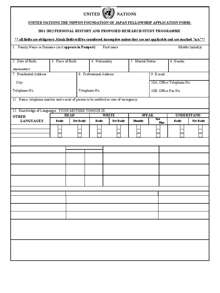 Un Nippon Fellowship Application Form | PDF | Travel Visa | Government ...