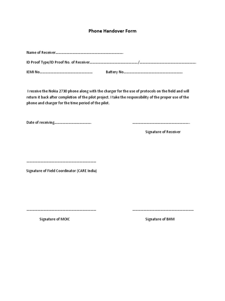 Phone Handover Form | PDF