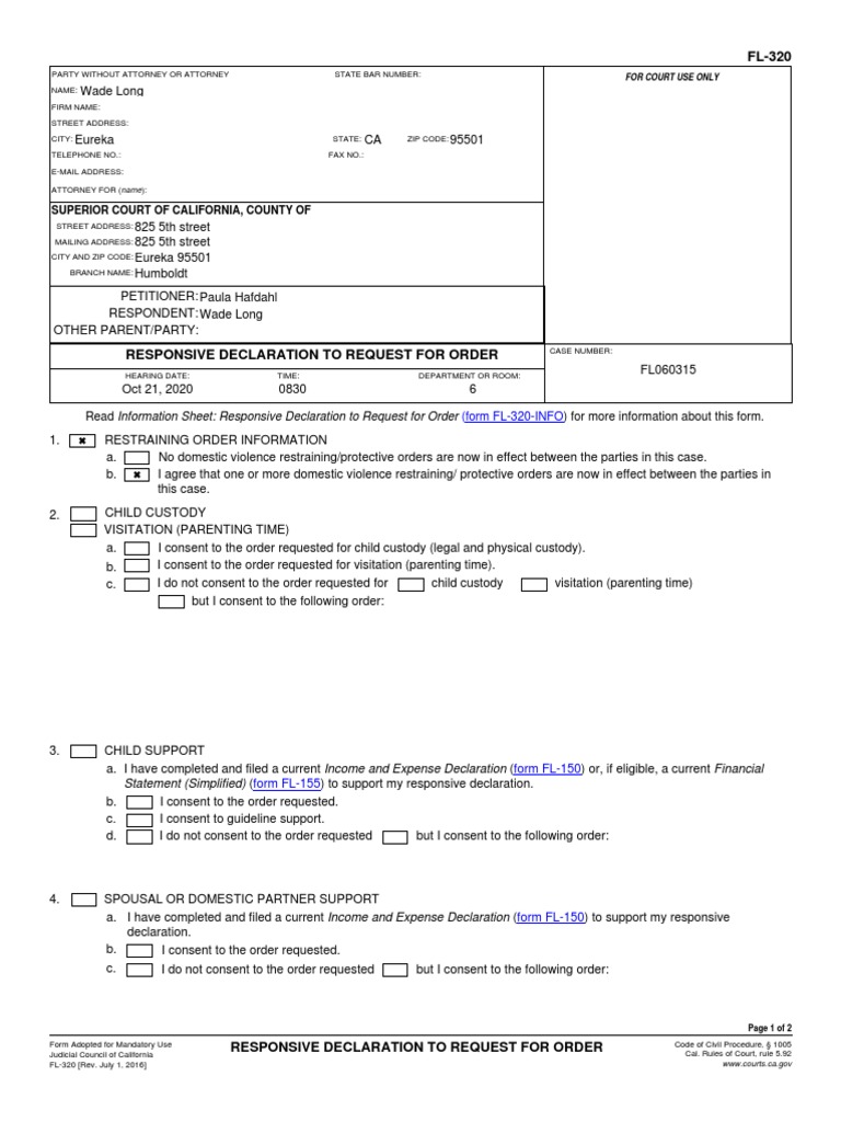 FL-320 Responsive Declaration Overview | PDF | Restraining Order | Justice