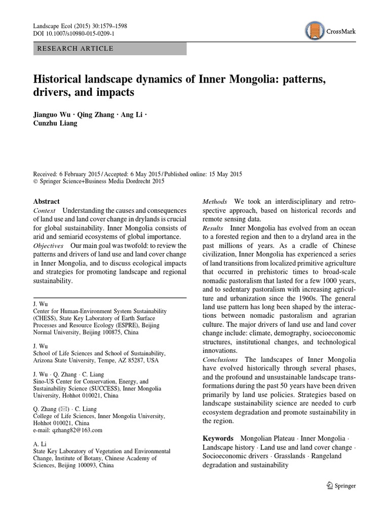 Historical Landscape Dynamics of Inner Mongolia: Patterns, Drivers, and ...