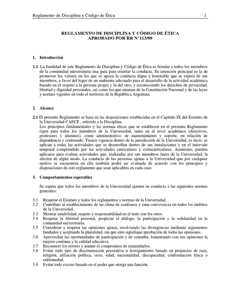 UCAECE Normativa (Regl de Disc y Cód de Étic) | PDF | Disciplinas ...