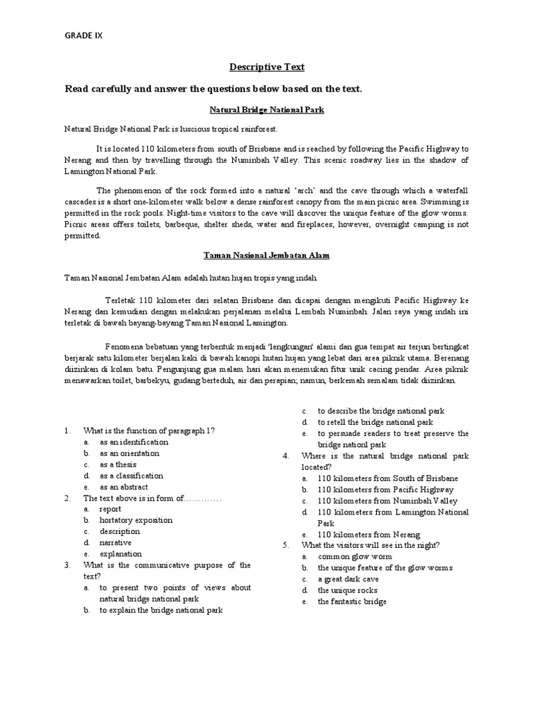 Descriptive Text Read Carefully and Answer The Questions Below Based On ...