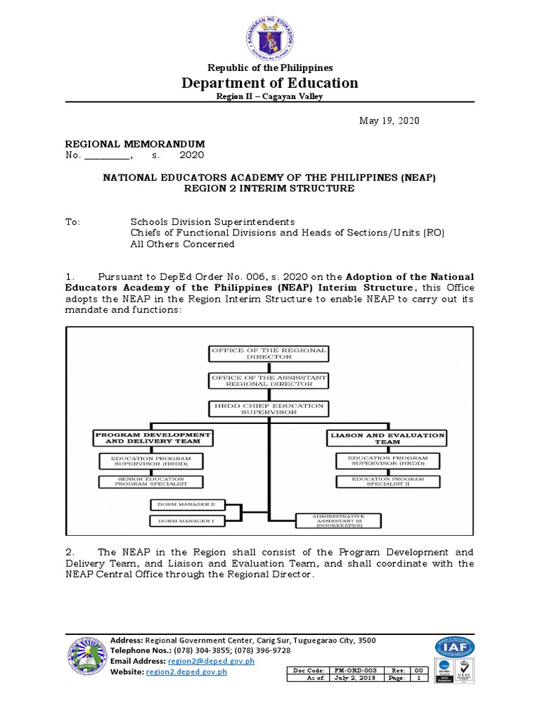 Adoption of NEAP in The Region Interim Structure and Call For ...