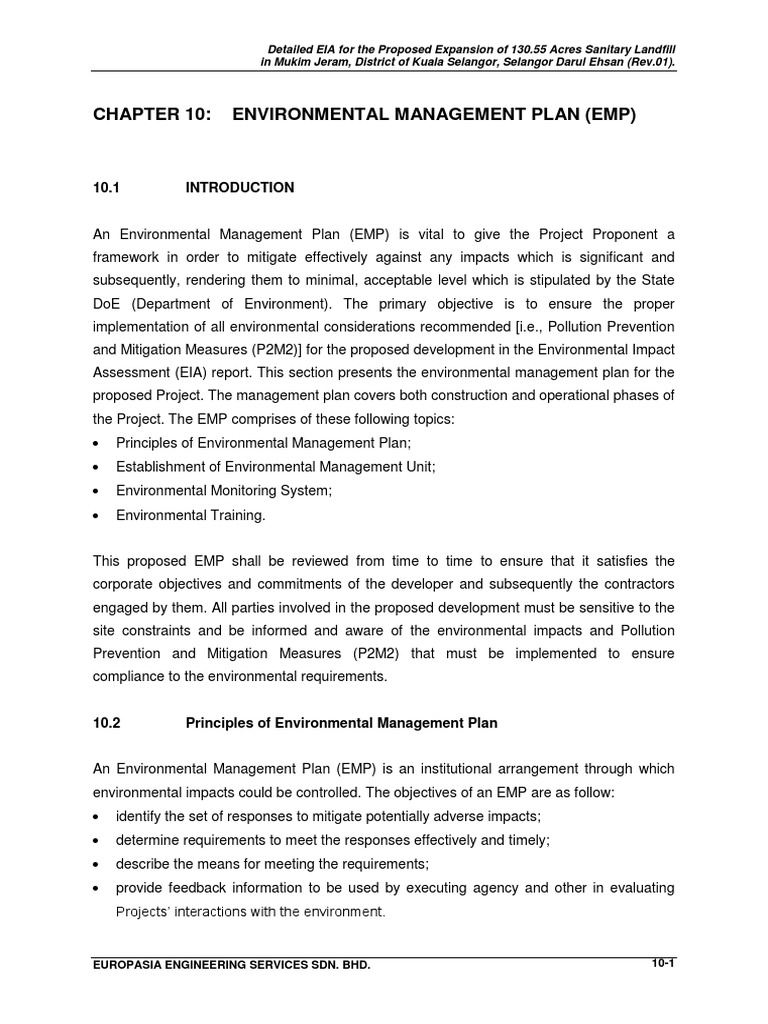 Chapter 10: Environmental Management Plan (Emp) | PDF | Environmental ...
