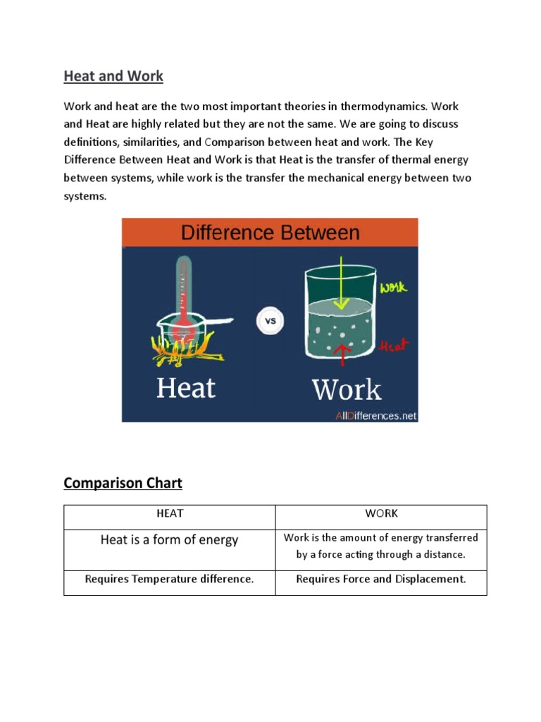 Heat and Work: Comparison Chart | PDF