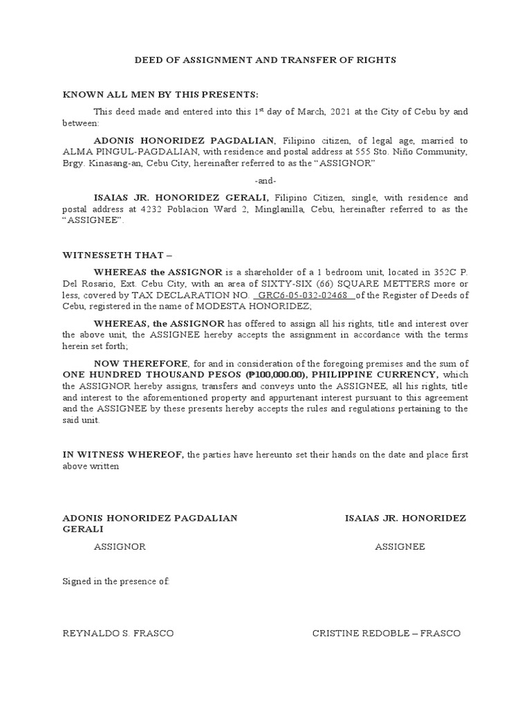 Transfer of Rights | PDF | Assignment (Law) | Land Law