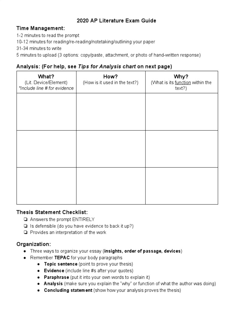 2020 AP Literature Exam Strategy Guide | PDF | Narration