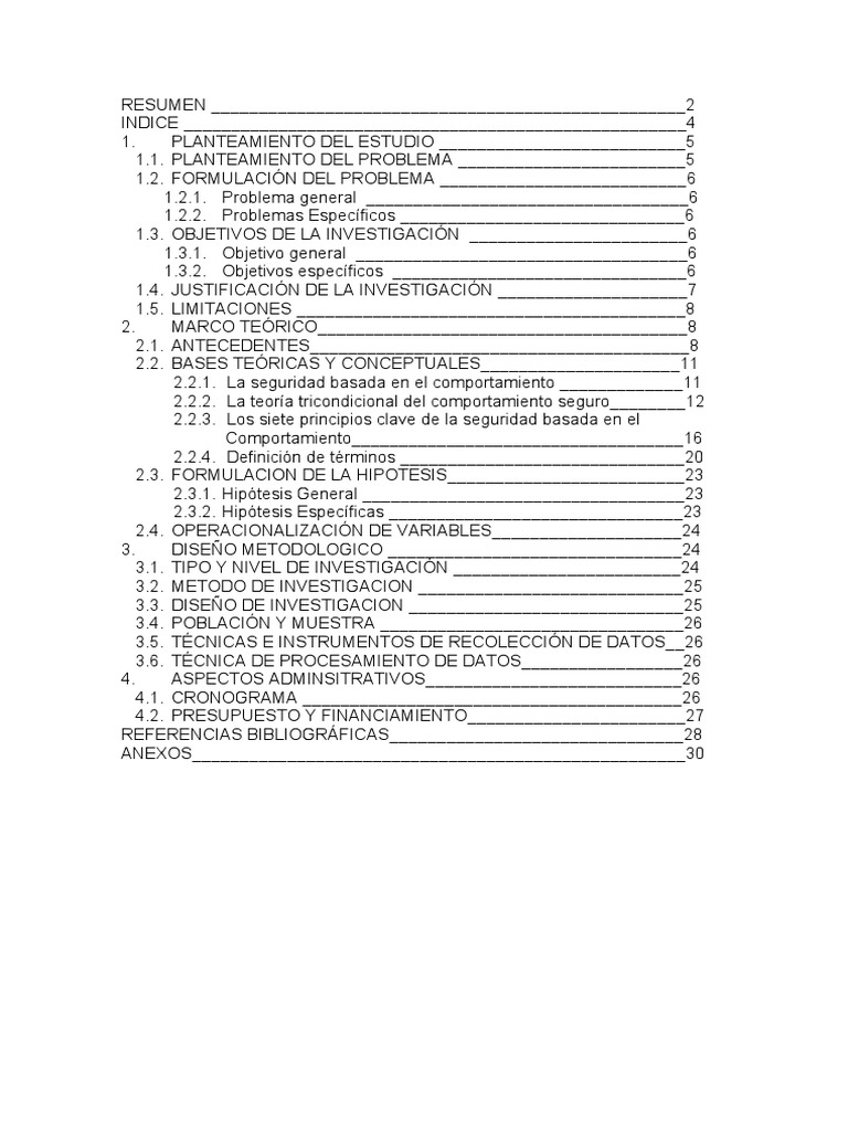 Indice Plan de Tesis | PDF