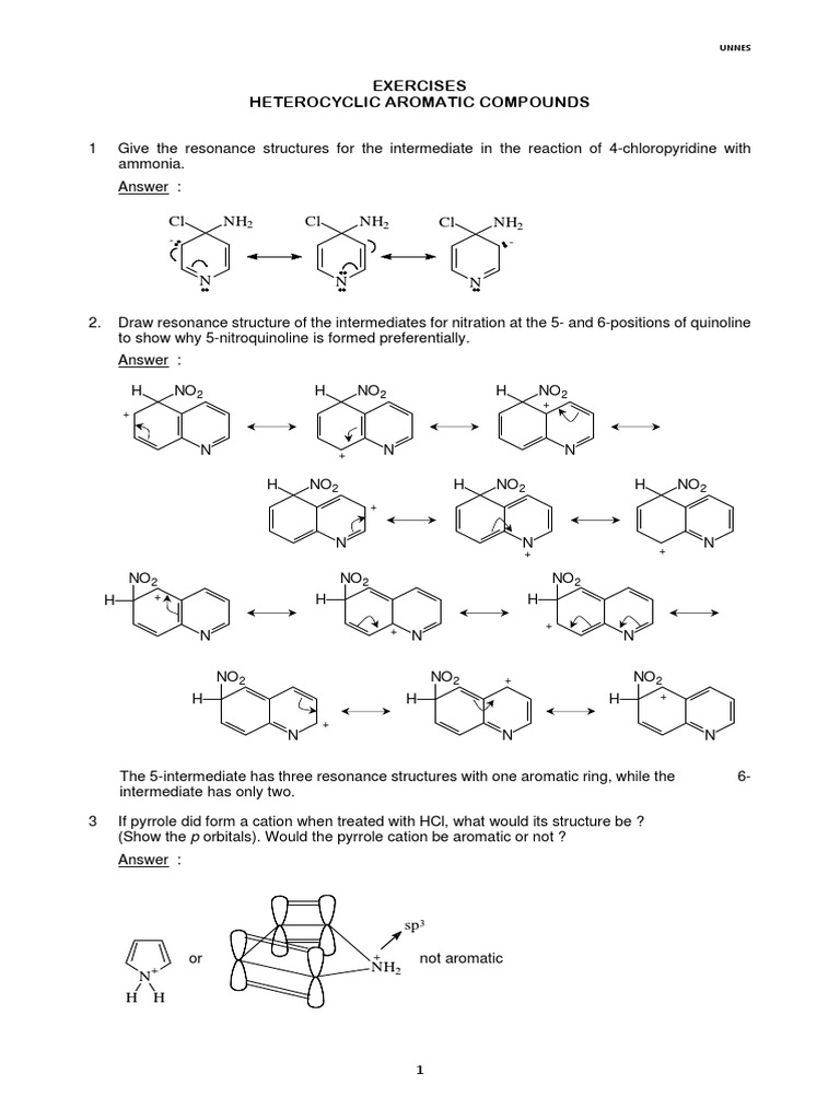 Heterocyclic Aromatic Compounds Exercises | PDF | Heterocyclic Compound ...