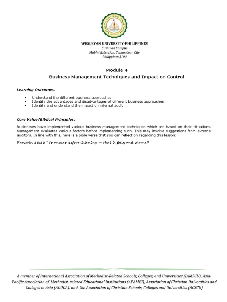 Module 4 - Business Management Techniques and Impact On Control ...