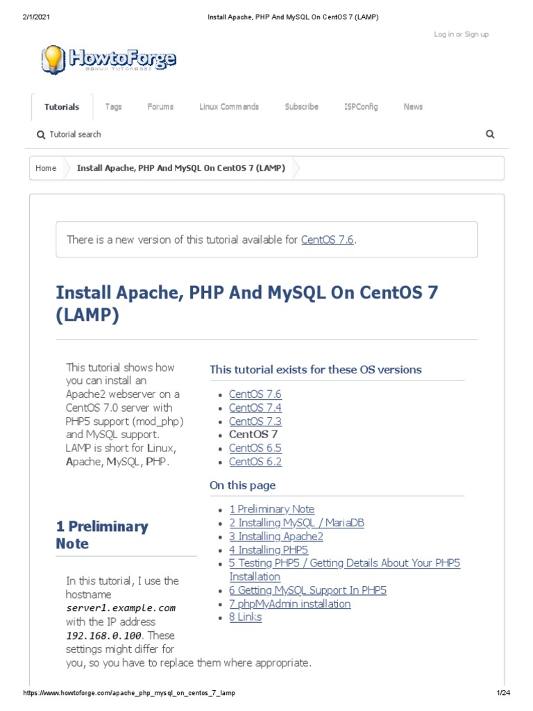 Install Apache Php And Mysql On Centos 7 Lamp Pdf Php Apache Server