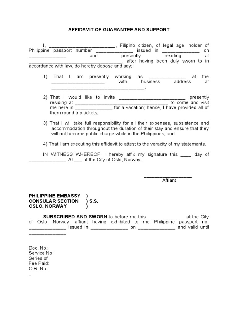 Affidavit of Guarantee and Support | PDF