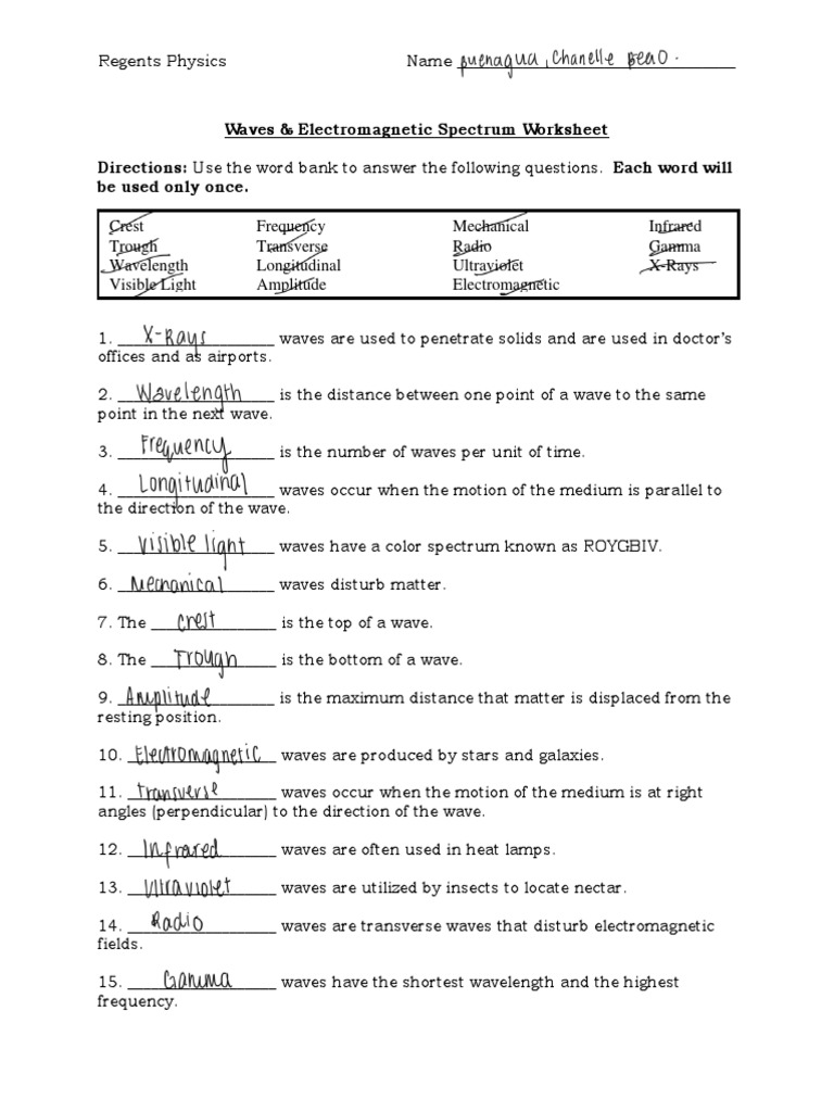 Waves and em Spectrum Work Sheet | PDF | Waves | Light