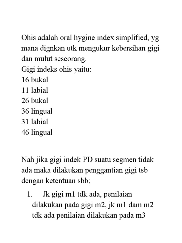 Ohis Adalah Oral Hygine Index Simplified | PDF | Kesehatan Holistik