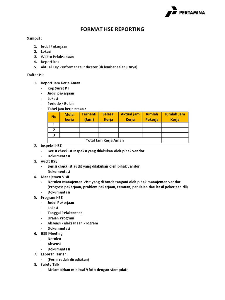 Format Hse Reporting | PDF
