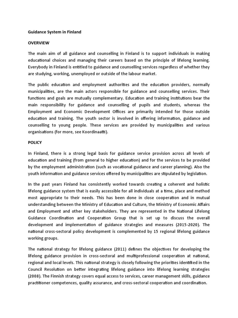 Finland's Lifelong Guidance System | PDF | School Counselor ...