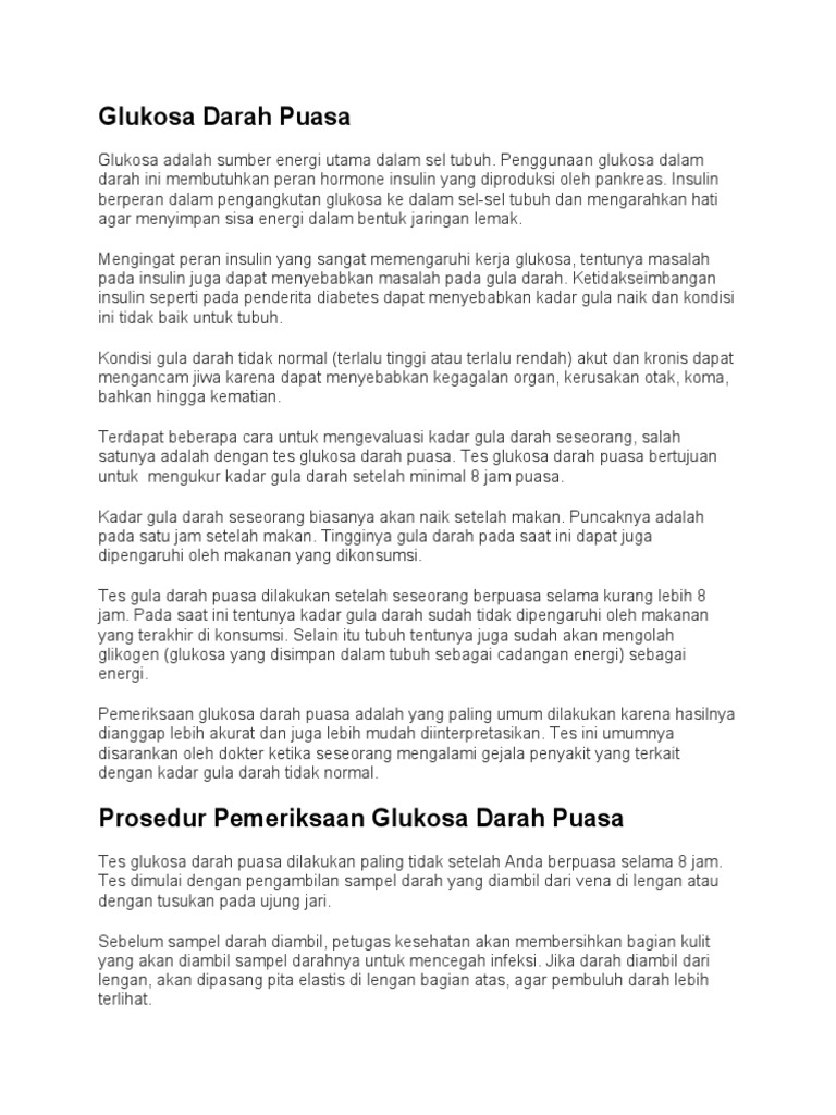 Tes Glukosa Darah Puasa: Panduan Lengkap | PDF | Kesehatan Holistik ...
