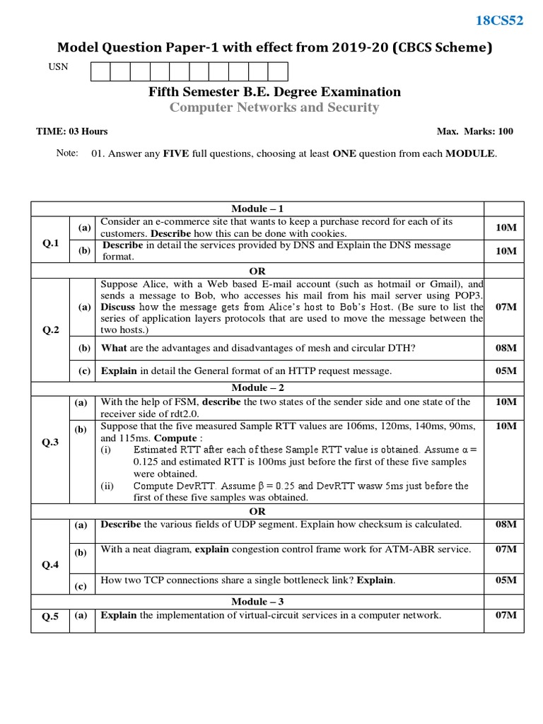 Computer Networks and Security: Model Question Paper-1 With Effect From ...