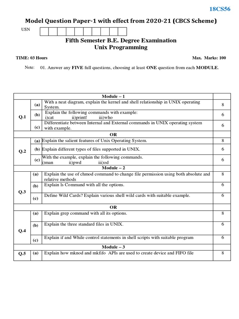 Model Question Paper-1 With Effect From 2020-21 (CBCS Scheme) | PDF ...