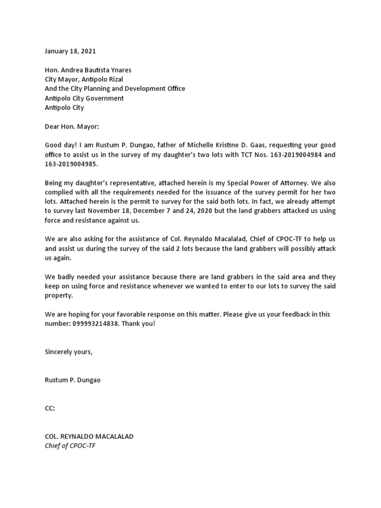 Letter Request To Mayor-Rustum Dungao