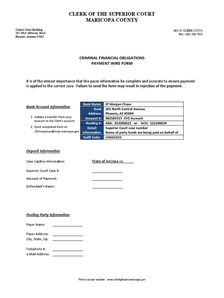 Maricopa Court Payment Wire Form | PDF