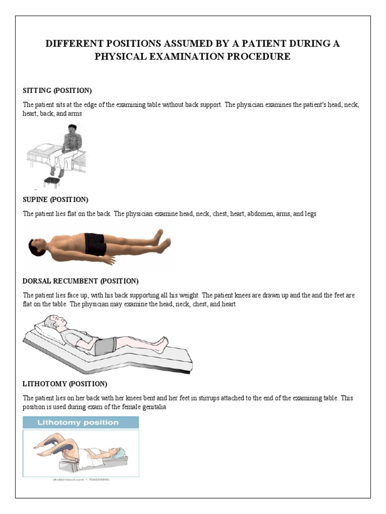 Different Positions Assumed by A Patient During A Physical Examination ...