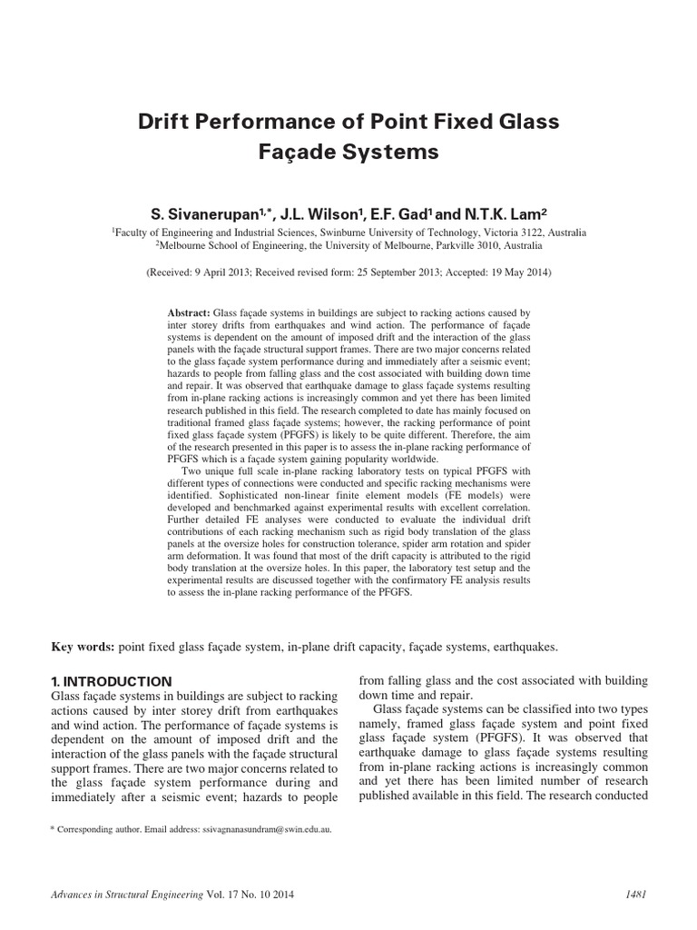 Drift Performance of Point Fixed Glass Façade Systems | PDF | Fracture ...