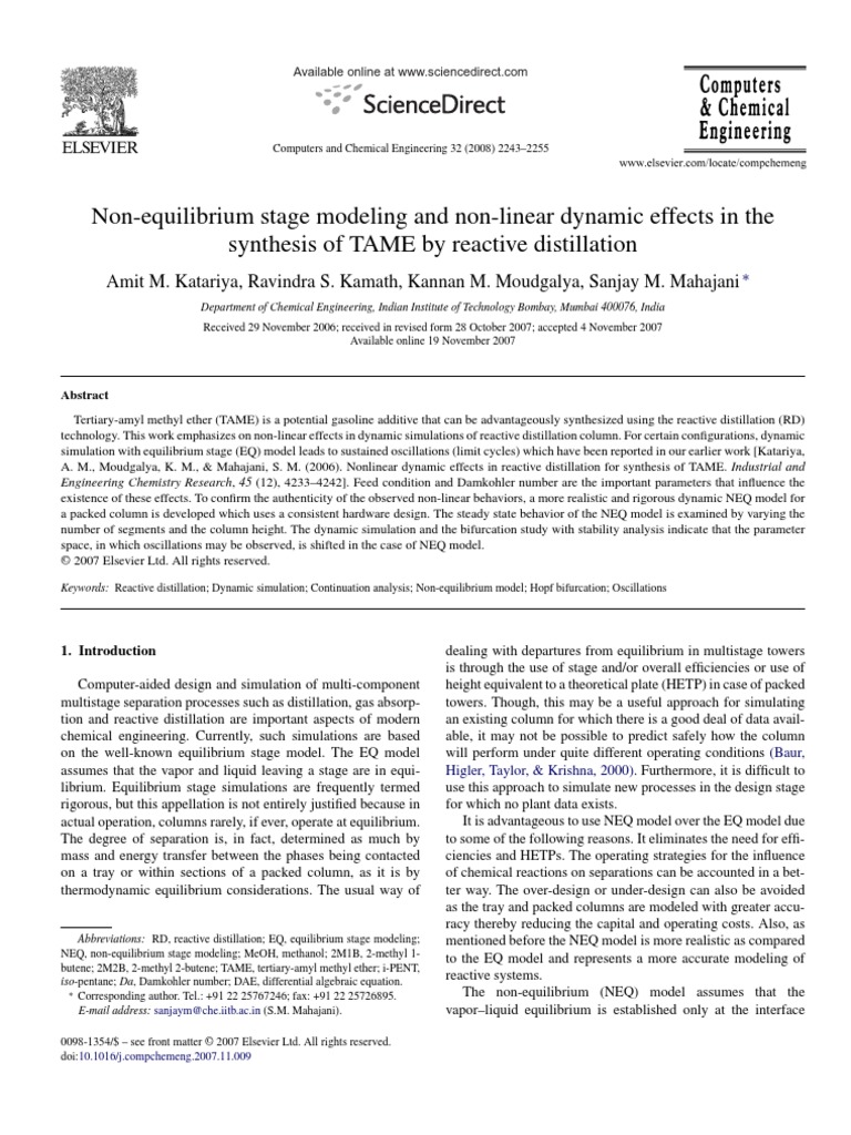 Non-Equilibrium Stage Modeling and Non-Linear Dynamic Effects in The ...