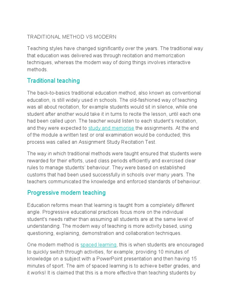 Traditional Method VS Modern | PDF | Human Nature | Educational Psychology