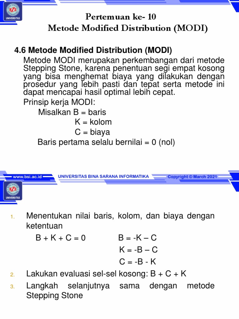Pertemuan Ke-10 Metode Modified Distribution (MODI) | PDF