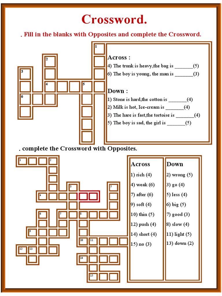 Opposites Crossword Puzzle Guide | PDF